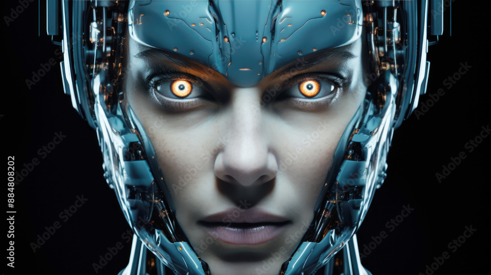 generated illustration of beautiful female robot with artificial ...