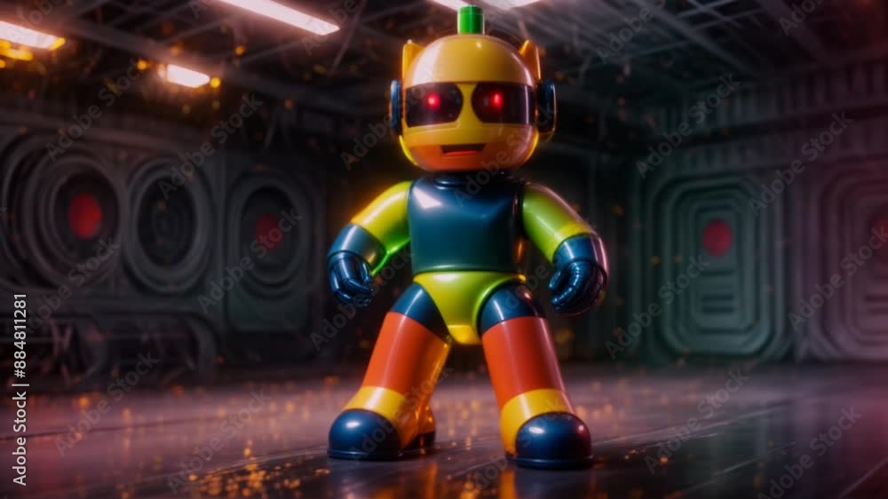 Looped animation with 3d render of a robot astronaut, transformer moves ...