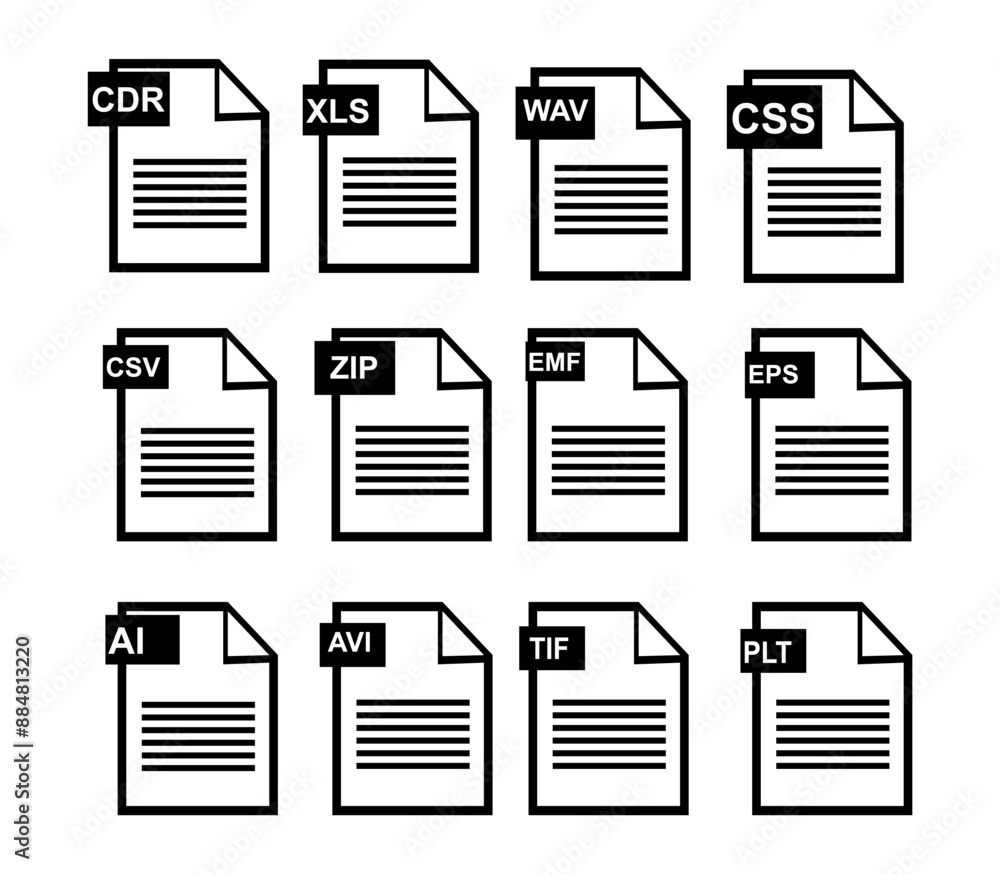 File Format Of Document Icons Vector Illustrations Pdf Doc Ppt Xls