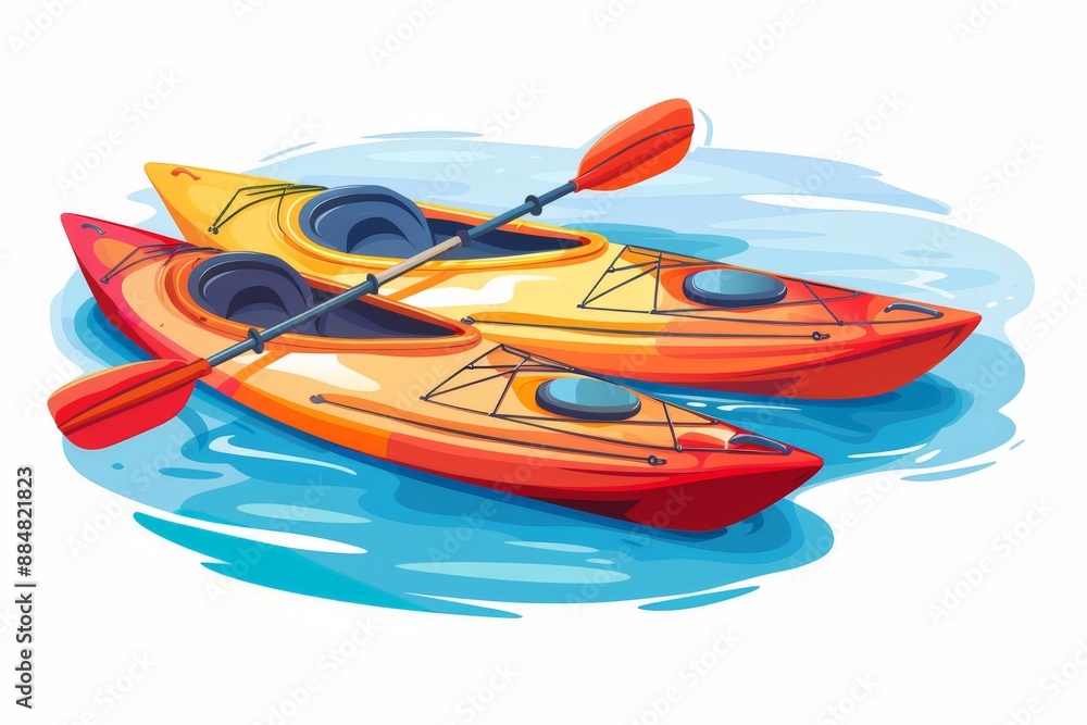 Kayaking sports boats cartoon with paddles vector illustration isolated ...