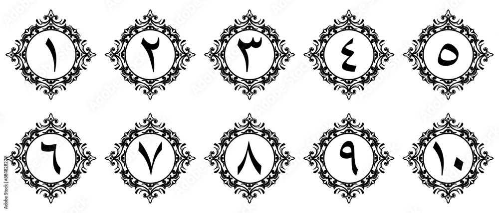 arabic numerals with ornament. Arabic numerals with premium border ...
