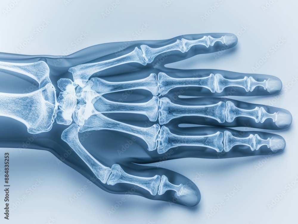 Detailed 3D x-ray of a hand injury with copy space, focusing on bone ...