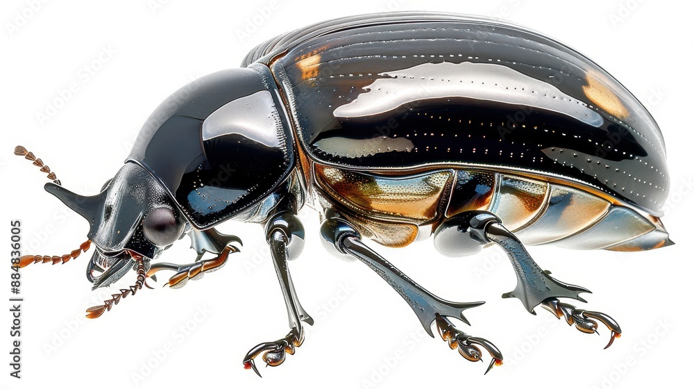 Realistic illustration of a shiny black beetle, showcasing its ...