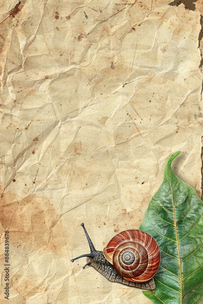 watercolor clipart of Snail crawling on a leaf on parchment page ...