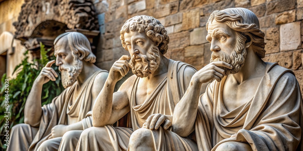 Serene marble statues of famous Ancient Greek philosophers, including ...