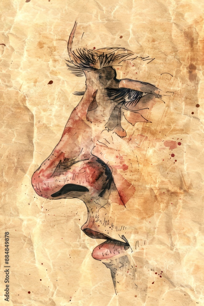 watercolor clipart of Nose on parchment page, vintage scrapbook page ...