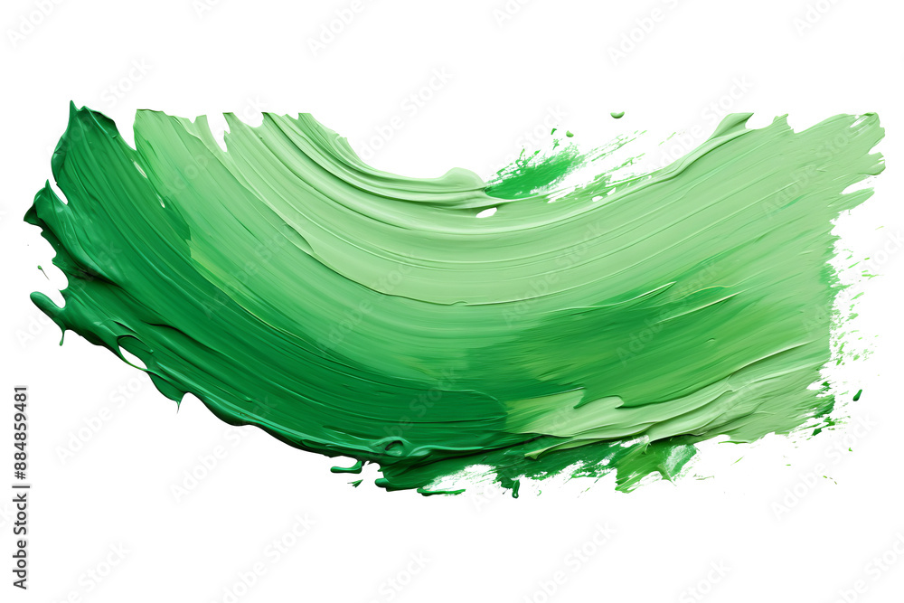 Vivid green paint brush strokes, isolated PNG with transparent background, ideal for digital art ...