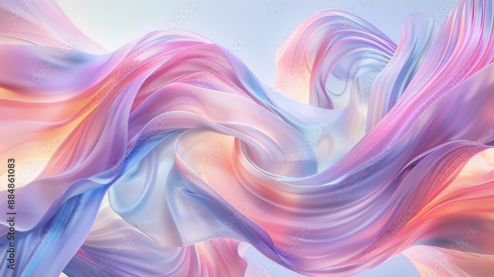 3D transparent fluid twisted wavy glass morphism with purple and blue ...