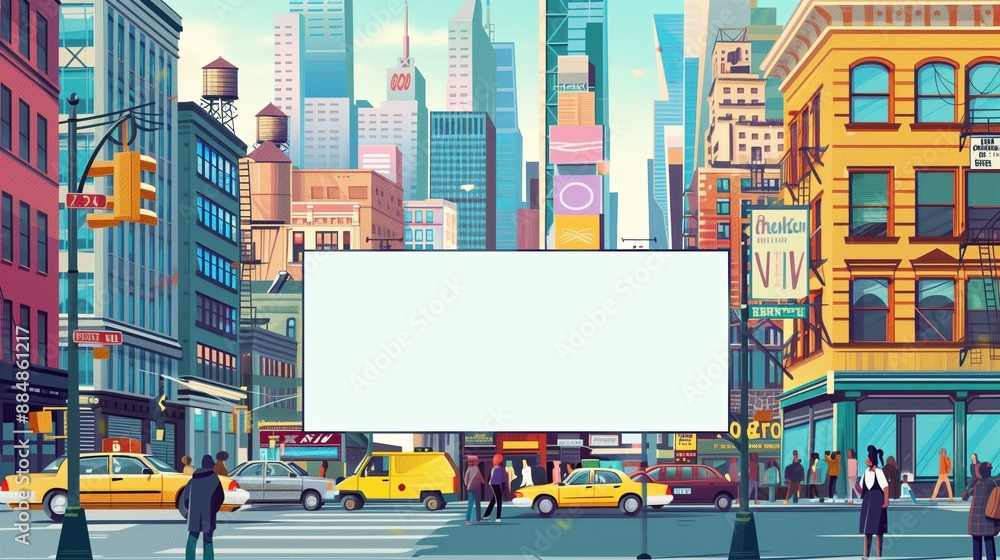A cartoon style illustration depicting a blank white signboard in the ...