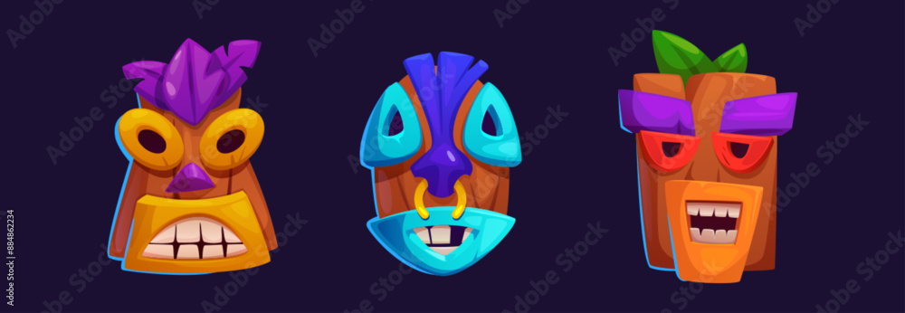 Hawaiian totem tiki mask. Hawaii or Polynesian island ancient native ...