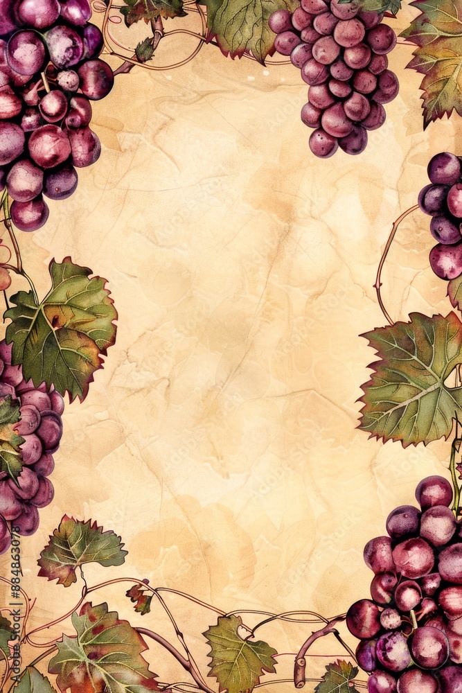 watercolor clipart of grapes seamless repeating pattern on parchment ...