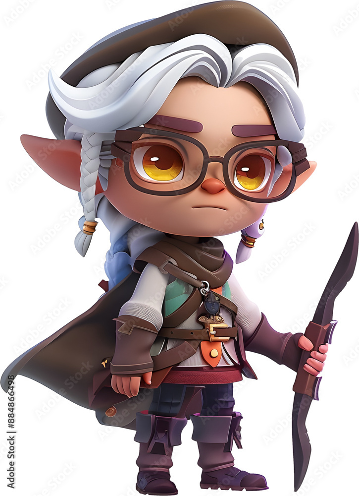 Cute Elf Child Archer with Fair Skin Long Silver Hair and Golden Eyes ...