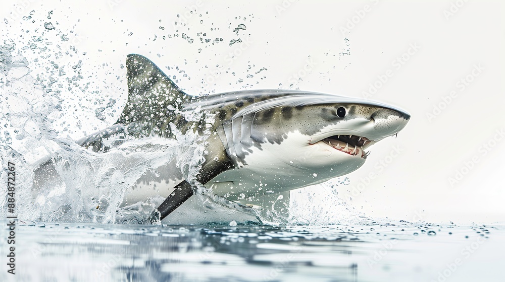 A high-resolution of a tiger shark lunging forward with its jaws agape ...