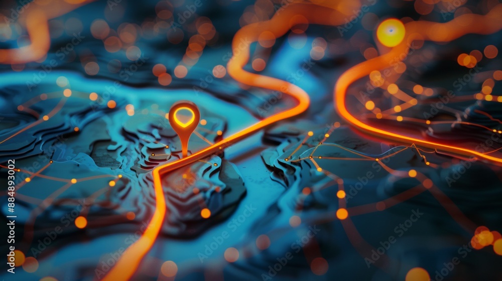 A detailed map displaying a specific location marked with two vibrant ...