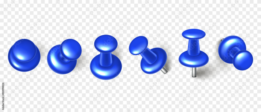 Vector 3D blue push pin with shadow isolated on transparent background ...