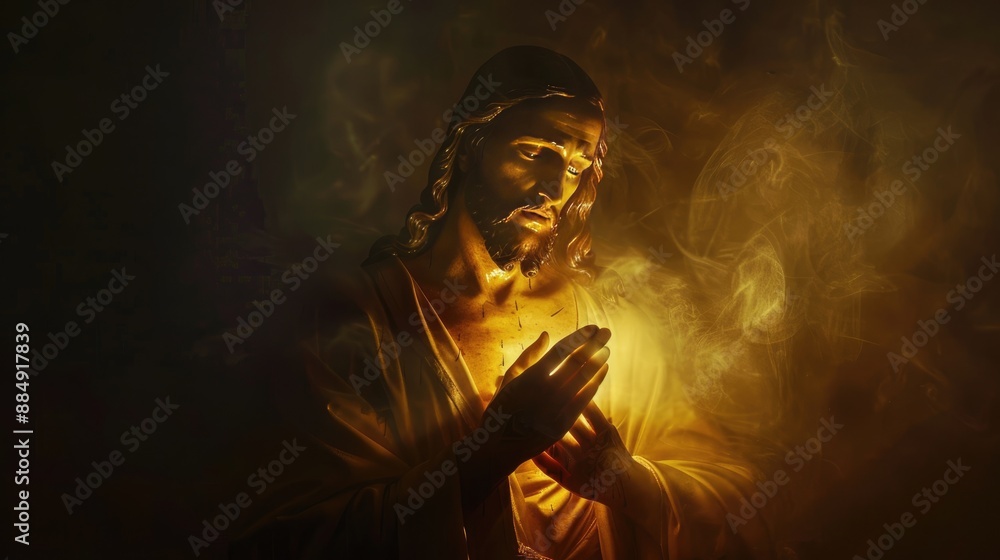Reverent image of Jesus Christ revealing his sacred heart, inviting ...