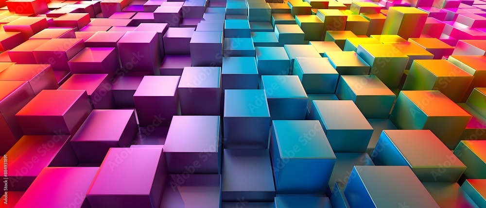 Colorful 3D cubes background with a gradient of vibrant hues, creating ...