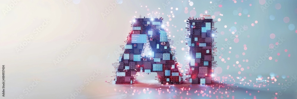 AI, Artificial Intelligence. Letters AI made from microchips on a light ...