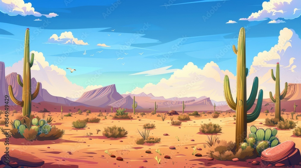 Anime desert illustration with cactus. Use desert scene for anime video ...