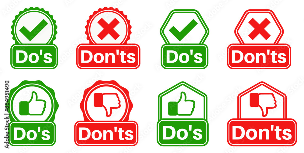 vector set Do's and Don'ts signs icon. positive and negative check ...