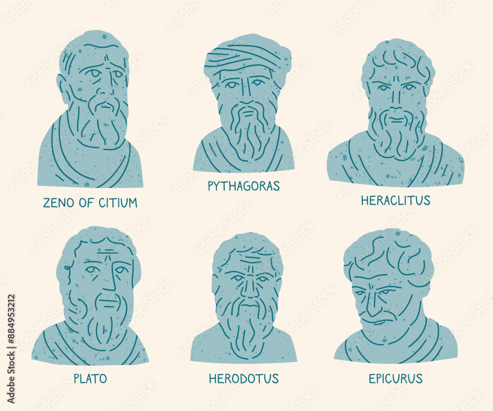 Bust statues of famous antique Greek philosophers, real portraits ...