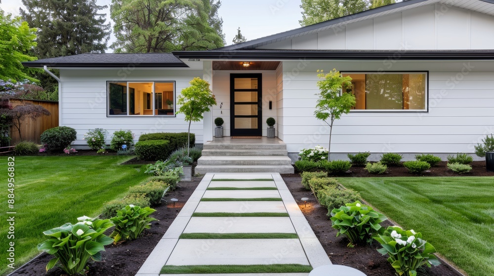 Classic mid-century home exterior, featuring historic architectural ...