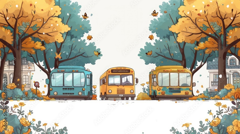 ภาพประกอบสต็อก Blank white page with colorful cartoon transportation ...