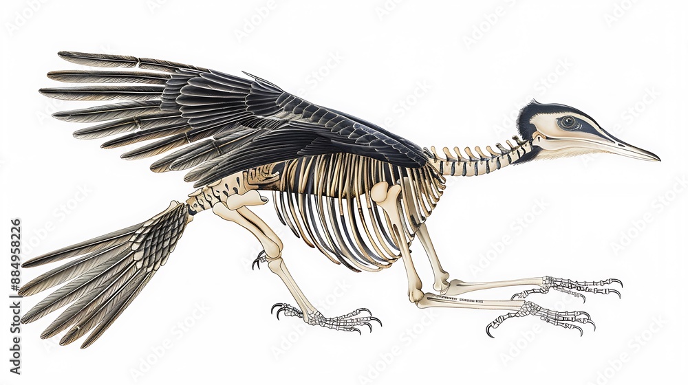 Educational diagram of anatomy of a bird illustrating skeletal ...