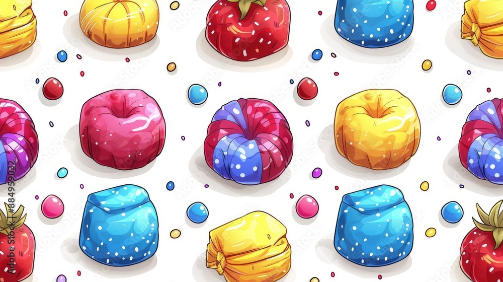 Cute cartoon candy pattern, with colorful icons of sweets and lollipops ...