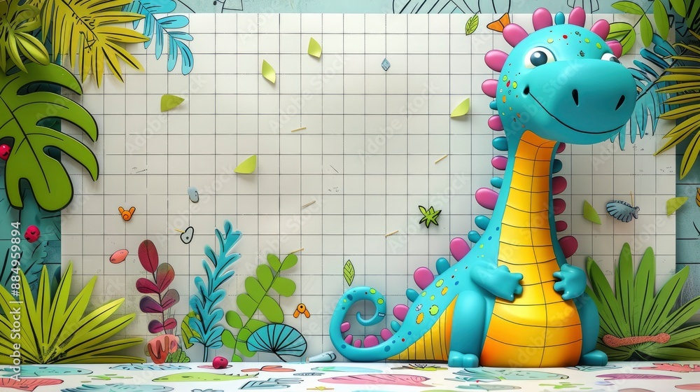 Cute cartoon dinosaur pattern, with colorful icons of dinos and fossils ...