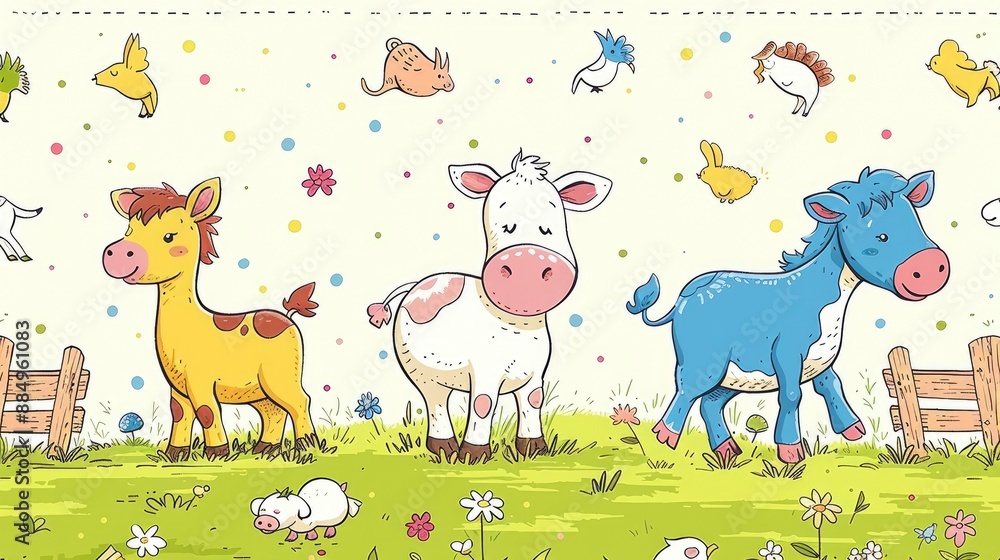 Cute cartoon farmyard pattern, with colorful icons of barns and animals ...