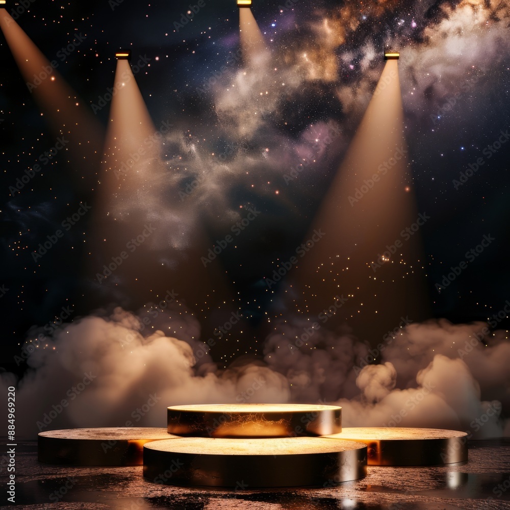 Abstract Golden Podium with Smoke: Luxurious Presentation and Marketing ...
