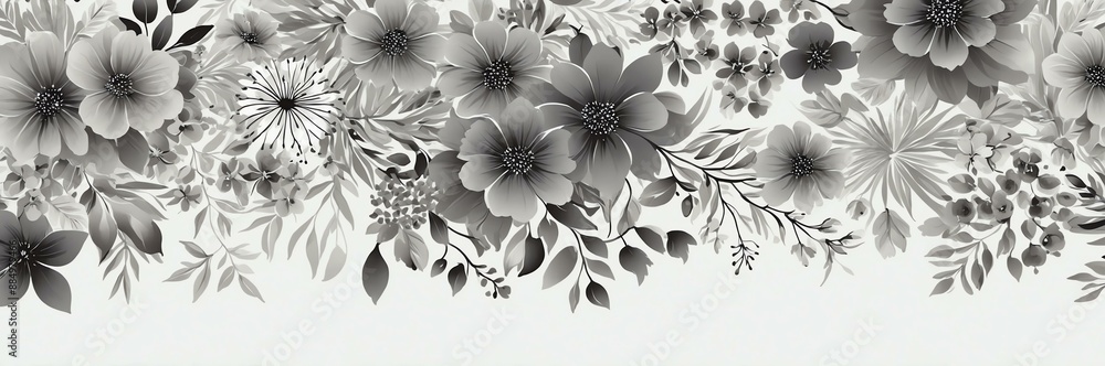 mini grey flowers theme border and white background website banner ...