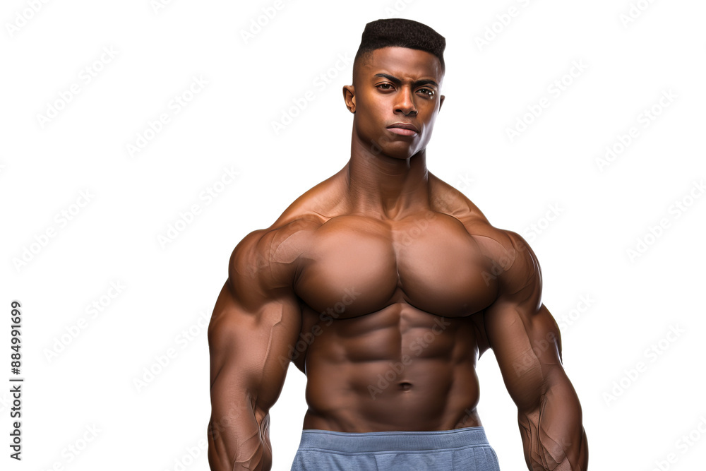 Young male bodybuilder in a powerful pose isolated on transparent ...