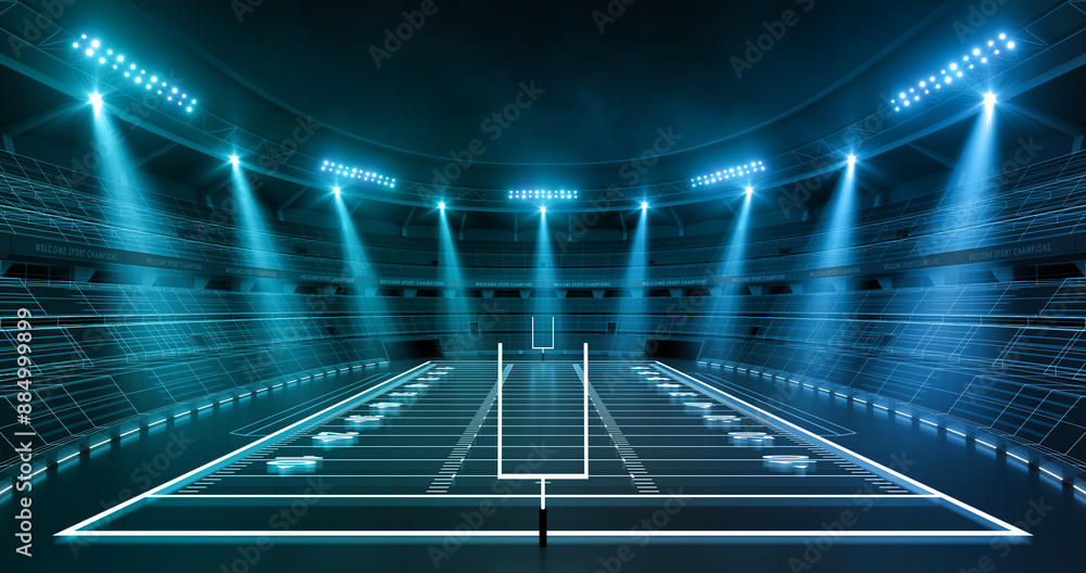 ภาพประกอบสต็อก Futuristic American football stadium at night with ...