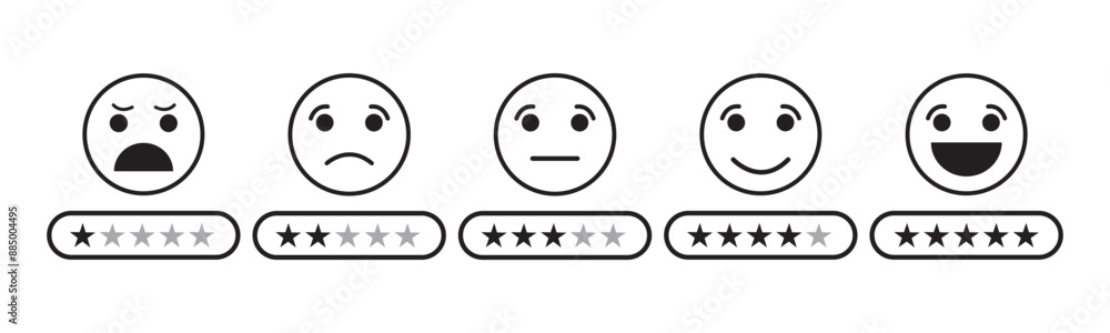 Feedback star rating emoji icon set. Five-star rating emoji icon set ...