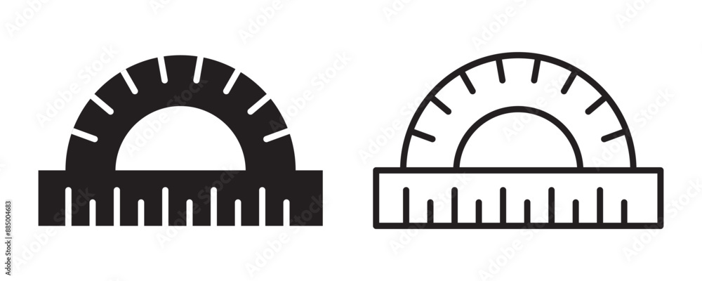 protractor glyph icon set. Half circle protractor for measuring angles ...