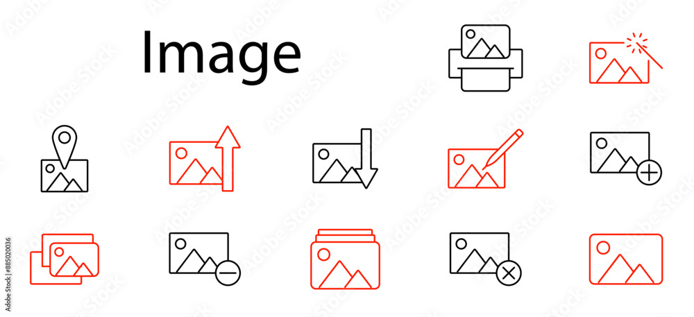 Image set icon. Location, upload, download, print, edit, enhance, add ...