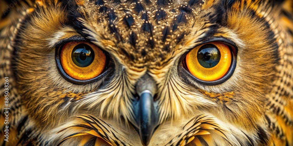 Magnificent owl's eye with intricate feather patterns and pierced ...