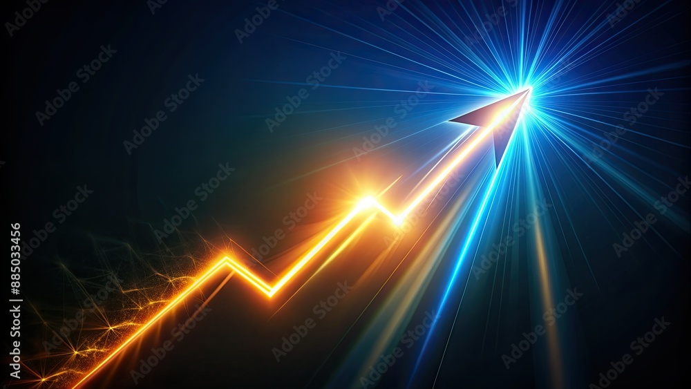 Vibrant arrow of light emits from darkness, angular lines illuminated ...