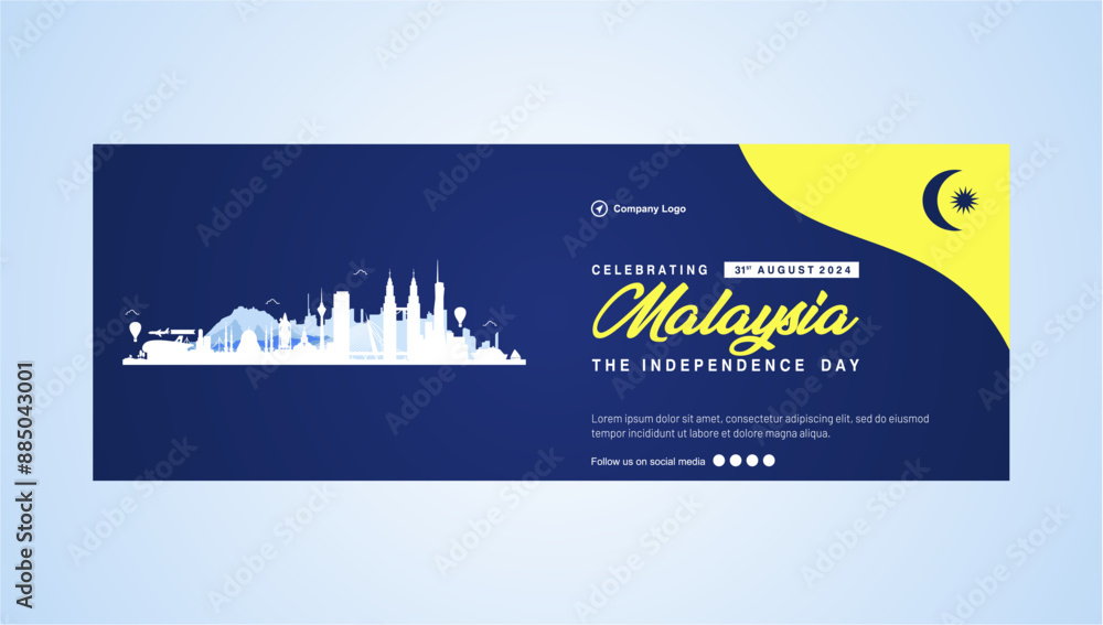 Blue Yellow Happy 31st August Malaysia "Hari Merdeka" 2024 Vector ...