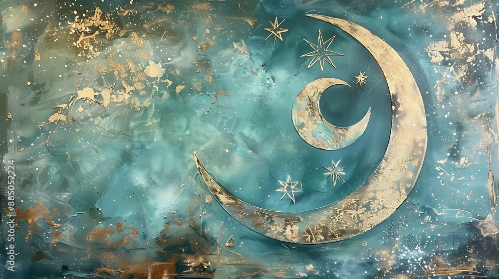 Sufi abstract art a focus on spiritual symbols like the crescent moon ...