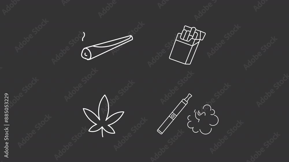 Animated weed smoking white icons. Marijuana joint pack line animation ...