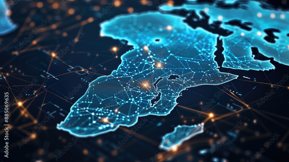 Africa digital map with network lines and connectivity points ...