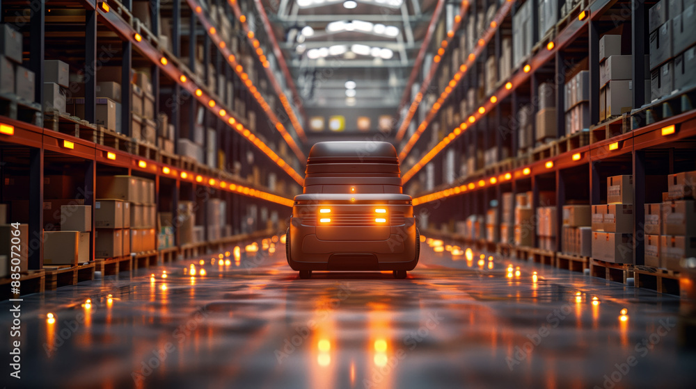 Autonomous Robot in Modern Warehouse. Autonomous robot navigates ...