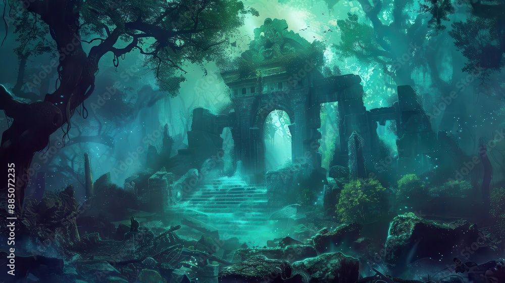 fantastical roleplaying game background depicting an ancient ruined ...