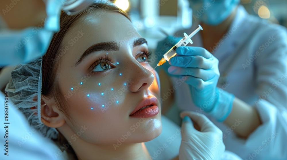 Foto de Side View of Injection: A profile view of a woman receiving a ...