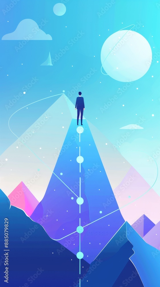 Achieving Success by Climbing Pathway to the Mountain Peak. Concept of ...