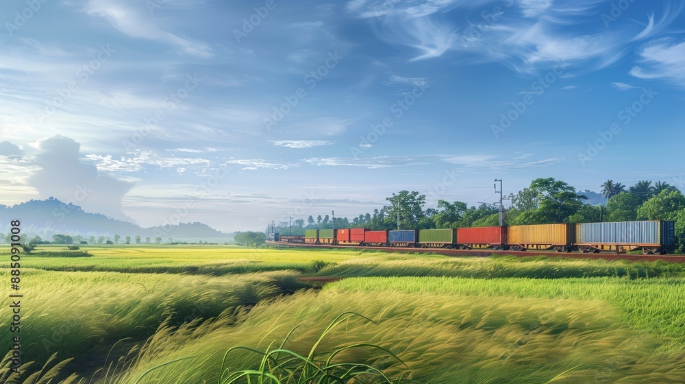 Conceptual photography of a high-speed rail freight train passing ...