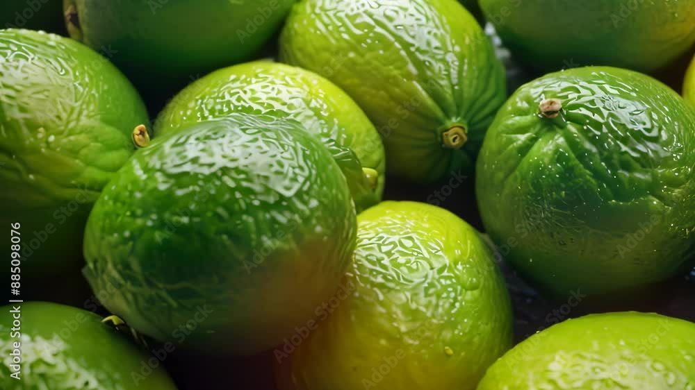 Video animation of close up of multiple limes. These limes are fresh ...